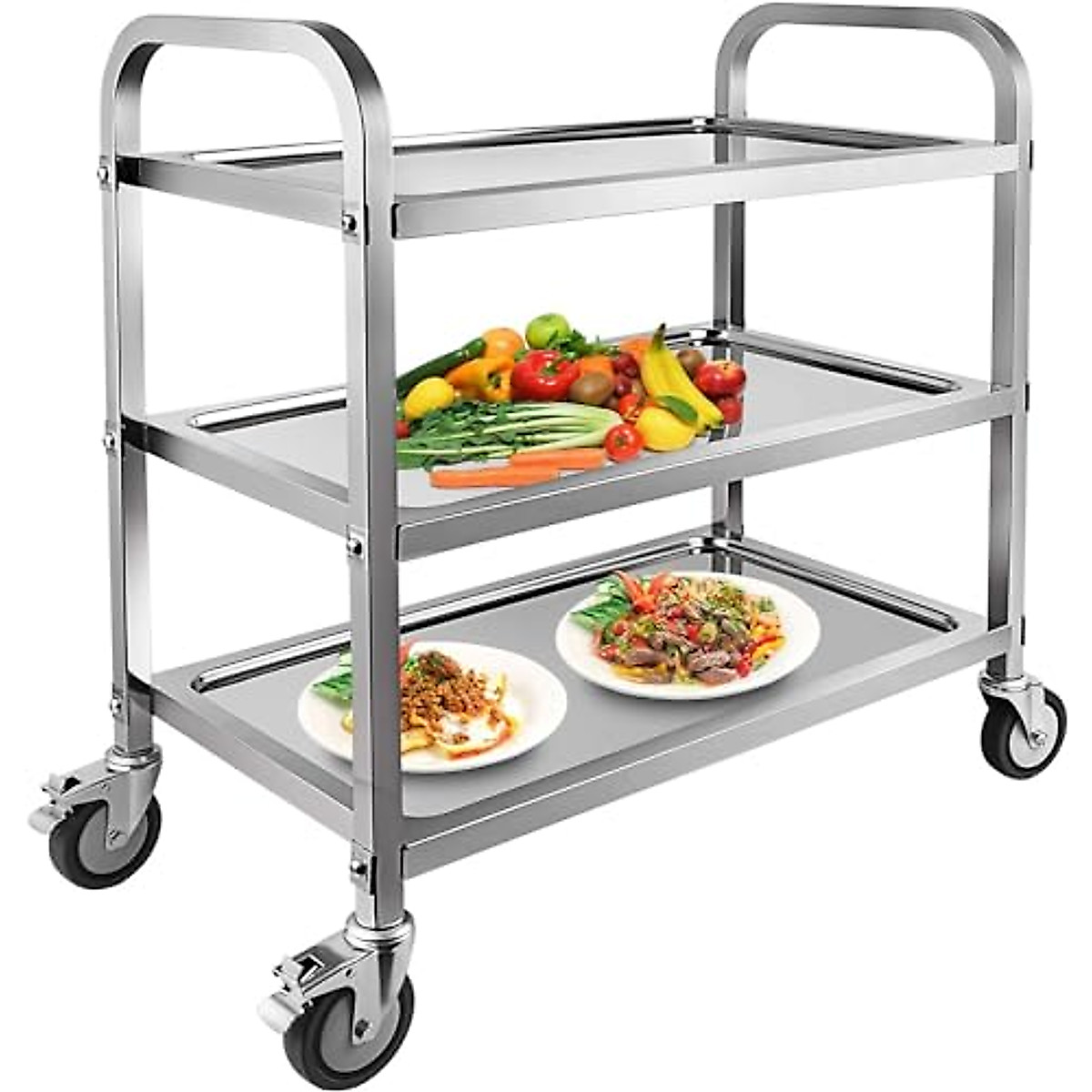 Marada 3 Tier Stainless Steel Utility Cart with Locking Wheels Shelf Kitchen Cart Trolley 37'' L x 19'' W x 37''H Utility Rolling Serving Catering Storage for Kitchen Restaurant Hotels