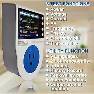 ZHURUI PR10-E US15A Power Meter Plug/Home Power metering Socket/watt Meter/2.4 inch TFT Color LCD/0.5FS(New)