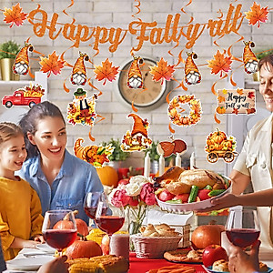 Happy Fall Y'all Decorations, Fall Party Decorations Supplies Glitter Happy Fall Y'all Banner, Pumpkin Maple Leaf Ceiling Hanging Swirls, Maple Garland for Fall Thanksgiving Day