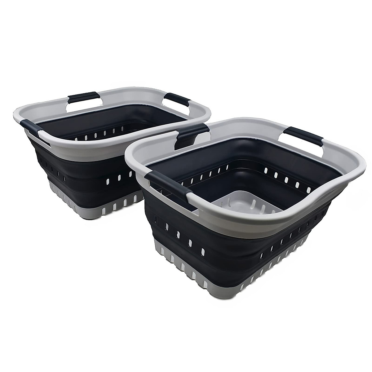 SAMMART 30L (8 gallons) Collapsible Plastic Laundry Basket/Hamper-Foldable Storage Container/Organizer-Space Saving Outdoor Pop Up Saving (Grey/Slate Grey (Set of 2))