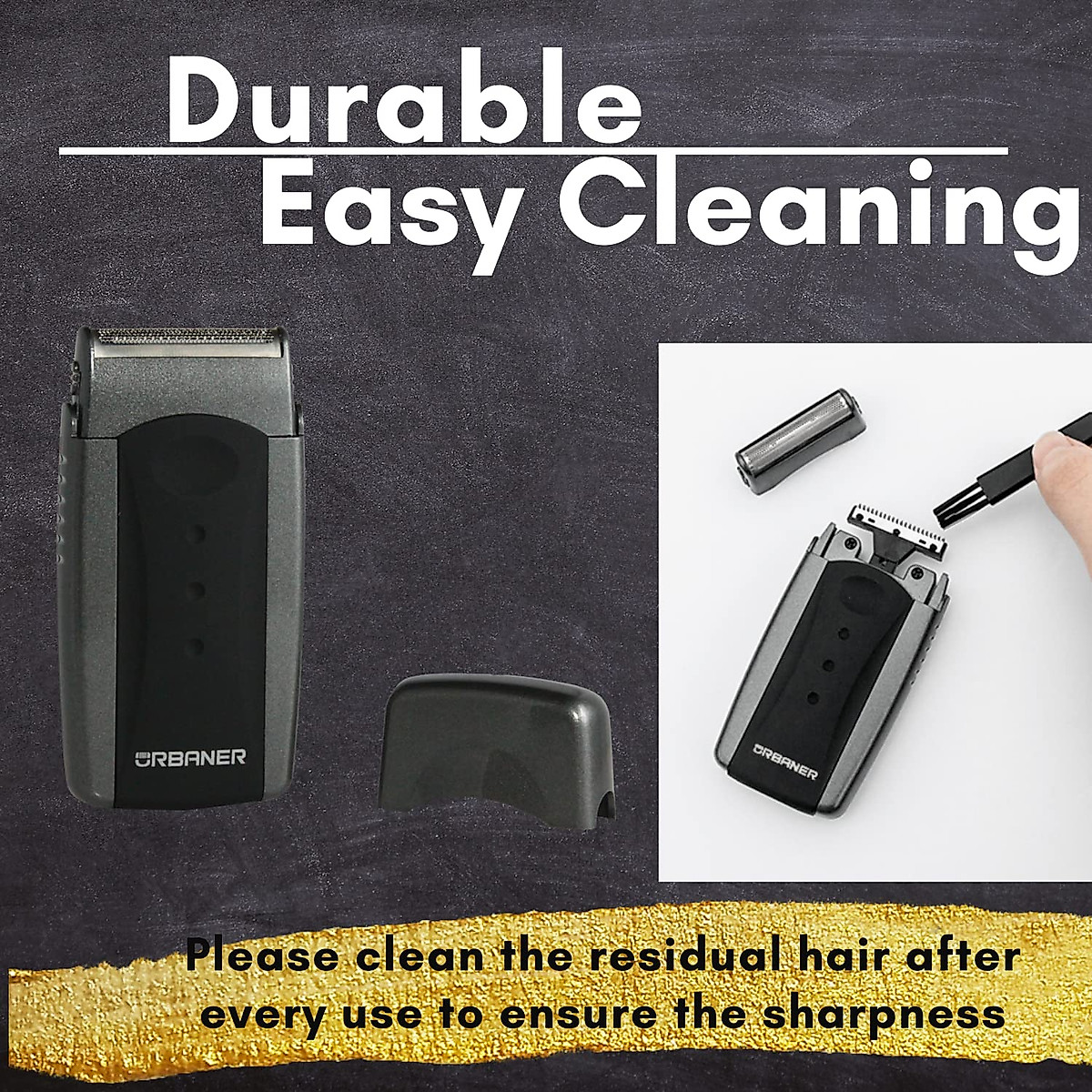 RBANER Battery Powered Beard Shaver for Men, Portable Electric Clipper, Cordless Facial Hair Trimmer, Safe Blade, Single Foil Professional Mini Razor, MB-043