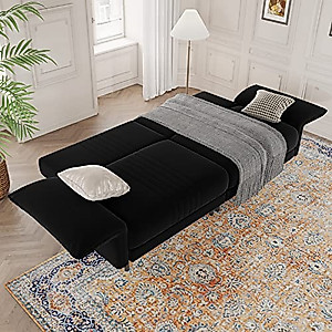 Belffin Velvet Futon Sofa Bed Convertible Futon Couch Split Back Upholstered Modern Sleeper Sofa Elegant Black
