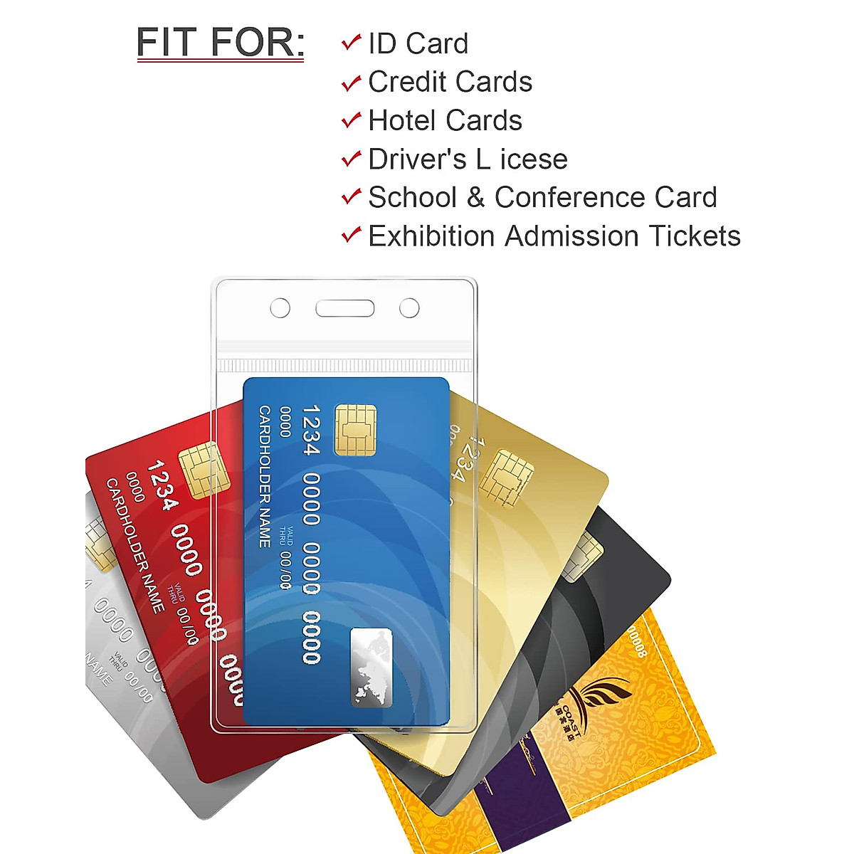 Teskyer Clear ID Badge Holder with Lanyard, Waterproof Extra Thick Plastic ID Card Holder with Resealable Zip, 2.5" x 3.5" Inner Size, Vertical Style, Set of 3, Black