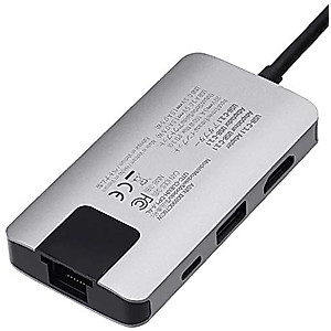 Amazon Basics 4-in-1 USB C Adapter with USB-C to HDMI, Ethernet Port, USB 3.0 and 100W Power Delivery, Gray, 3.35 x 1.77 x 0.51 inches