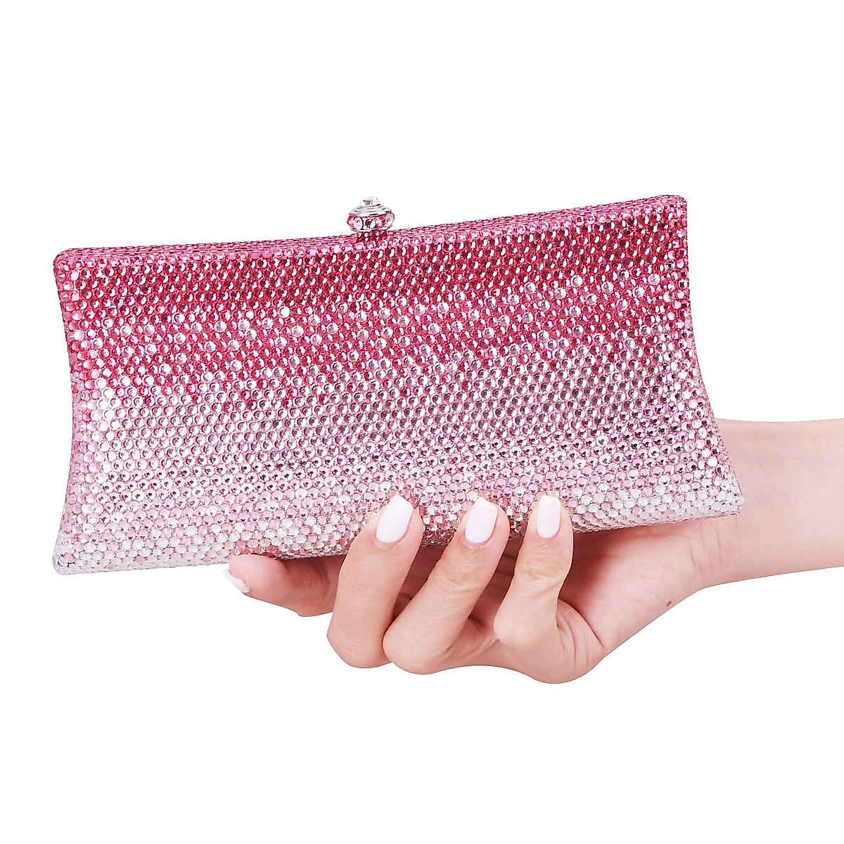 Evevictor Clutch Purse, Small Size Evening Handbag, Rhinestone Money Bag for Cocktail Prom Party Wedding Date (Hot Pink)