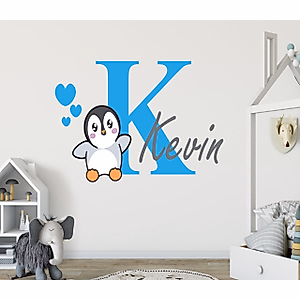 CuteDecals Love Penguin Custom Name - Personalize Penguin Name Wall Art - Unisex Wall Decal for Nursery Playroom Bedroom Decoration (Wide 16Inx9In Height)