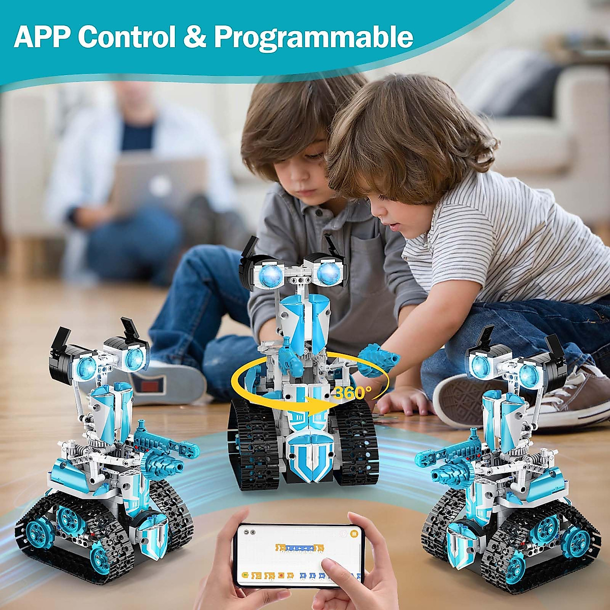 anysun STEM Robot Toys for Kids, 5 in 1 Building Toys, APP & Remote Control Robot with 700+ Building Blocks, Programmable Robot Building Kit for Boys Girls
