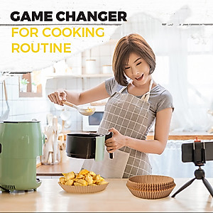 Air Fryer Liners 100 PCS with Cheat Sheet,Raised Edge Sheets Keep AirFryer Basket Clean,Compatible with Oven, Steamer & Crockpots