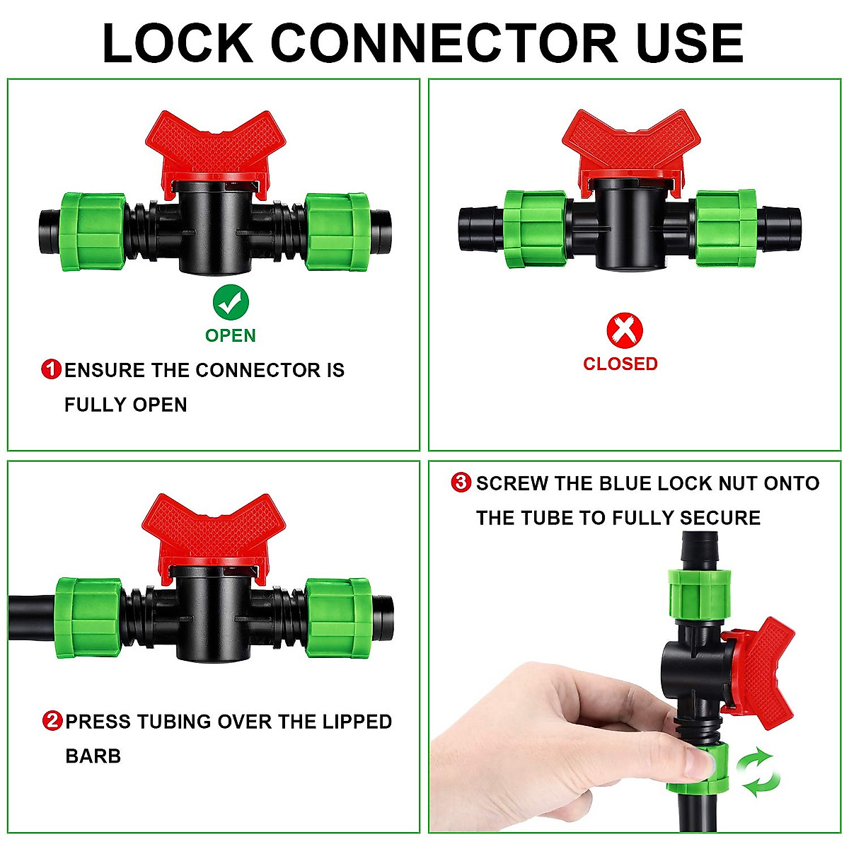 Hotop 6 Pieces Drip Irrigation Shut-Off Valve 1/2 Inch Universal Drip Irrigation Tubing Coupling Valve, Compatible with 16-17mm Drip Tape Tubing Sprinkler System (Green Red)