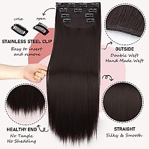 FnyPretty Straight Hair Extensions Long Dark Brown Clip in Hair Extensions for Women Fluffy and no Tangled