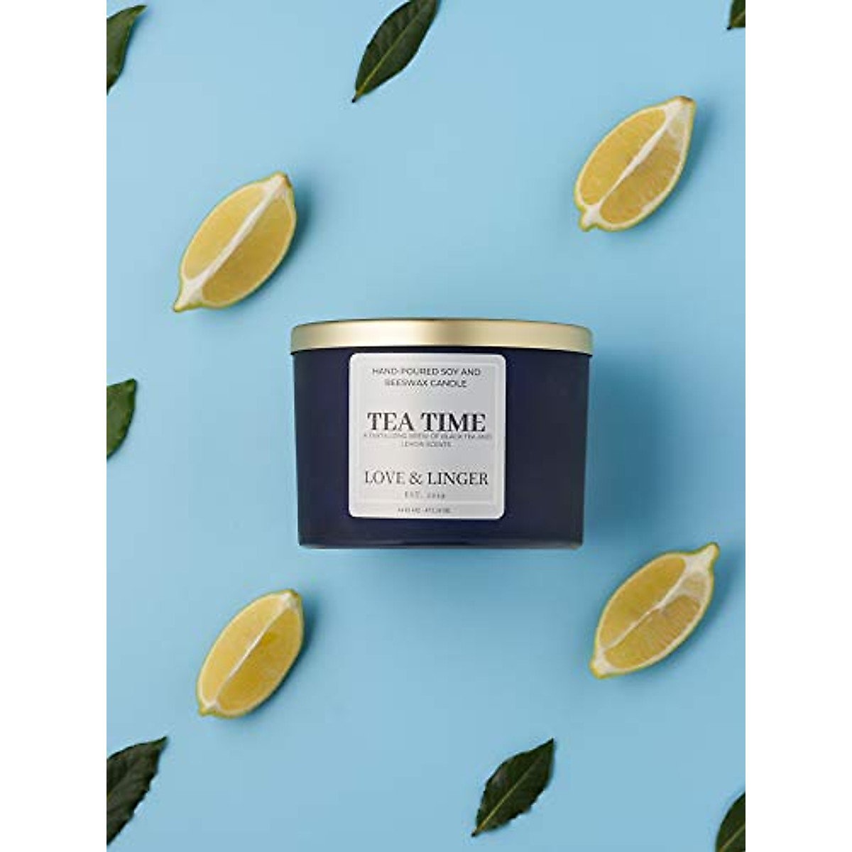 Black Tea Candles | Lemon Tea Candles Scented | Luxury Soy & Beeswax Candles for Home | 16 oz. Large Jar 3 Wick Candle | Scented Tea Candles | Cool Candles For Women | Summer Scented Candle