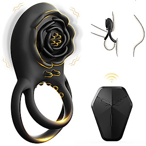 Vibrating Cock Ring Adult Sex Toys for Men, Silicone Penis Ring with Rose Clitoral Vibrator Couples Sex Toys, 8 Vibrations Adult Male Sex Toy Remote Control Vibrators for Men Female Couple Pleasure