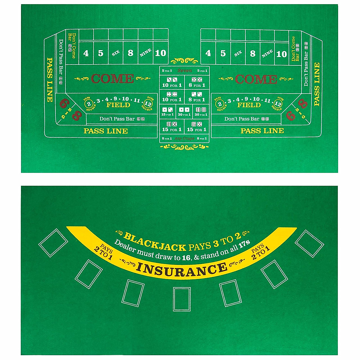 Brybelly Double-Sided Craps Table & Blackjack Casino Felt | Convenient, Space-Saving 36" x 18" Roll-up Casino Gambling Tabletop Mat | Smooth 2mm Mini-Felt for Coffee Table Craps & Blackjack