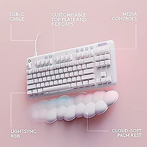 Logitech G713 Wired Mechanical Gaming Keyboard with LIGHTSYNC RGB Lighting, Linear Switches (GX Red), and Keyboard Palm Rest, PC and Mac Compatible - White Mist