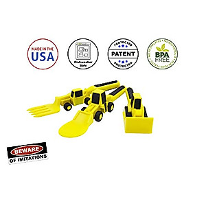 Constructive Eating Made in USA Set of 3 Construction Utensils for Toddlers, Infants, Babies and Kids - Made With Materials Tested for Safety