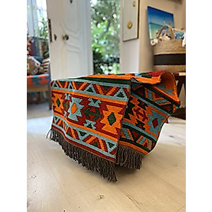 Secret Sea Collection, Mexican Area Rug, Washable Reversible Entrance Kitchen Bathroom Living Room Bedroom Dinning Room Country Farmhouse Authentic (2' x 4' ft, Red,Orange-Turquoise)