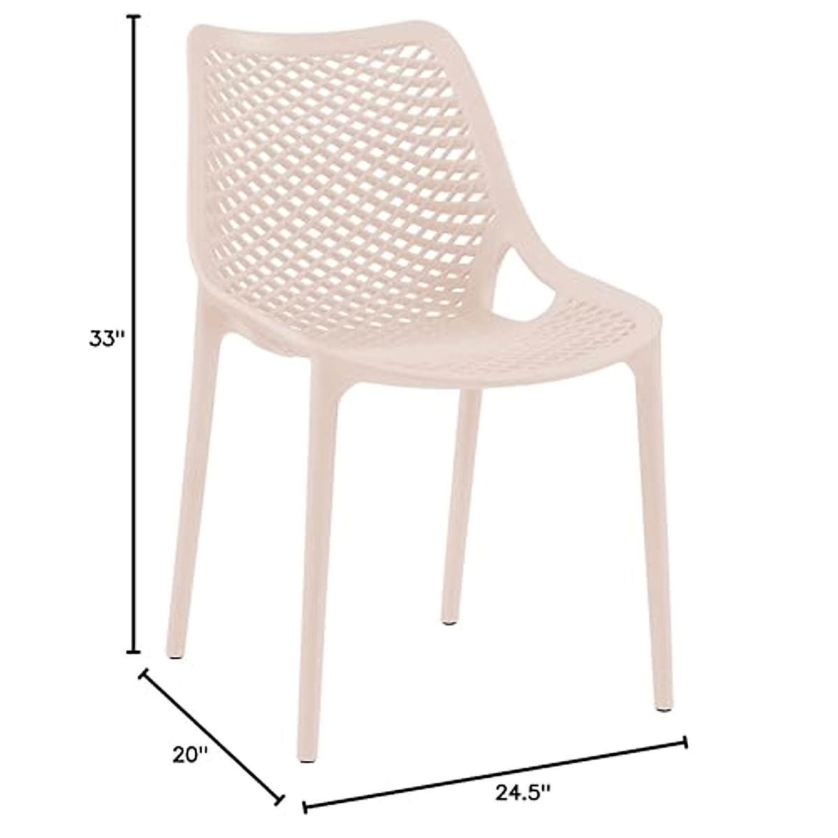 Meridian Furniture 328Pink Modern | Contemporary Patio Dining Chair with Polypropylene Plastic, Weather Resisting for Indoor or Outdoor Use, Set of 4, 20" W x 24.5" D x 33" H, Pink