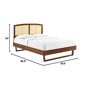 Modway Sierra Cane and Wood Queen Platform Bed with Angular Legs in Walnut