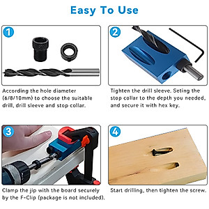14Pcs Pocket Hole Jig Kit, 15 Degree Woodworking Inclined Hole Jig with 6/8/10mm Drill Bits for Carpentry Woodworking Angle Drilling Holes