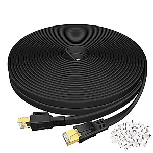 DEEGO Cat 8 Ethernet Cable 50 ft, High Speed Flat Network Cable Shielded, 40Gbps 2000MHz LAN Ethernet Cable U/FTP 30AWG with Gold Plated RJ45 Connector Fit Gaming, Router, Modem, PC, PS4, PS5
