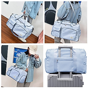 Suruid Sports Gym Bag with Shoes Compartment Travel Duffel Bag with Dry Wet Separated Pocket for Men and Women, Overnight Bag Weekender Bag Training Handbag Yoga Bag - Blue