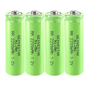 GENYESTAR Rechargeable AA Battery NIMH 1.2V Double A 2200mAh High Capacity 4 Pack Pre-Charged Solar Batteries Low Self Discharge for Solar Light Replacement Electronic Toys Household Devices