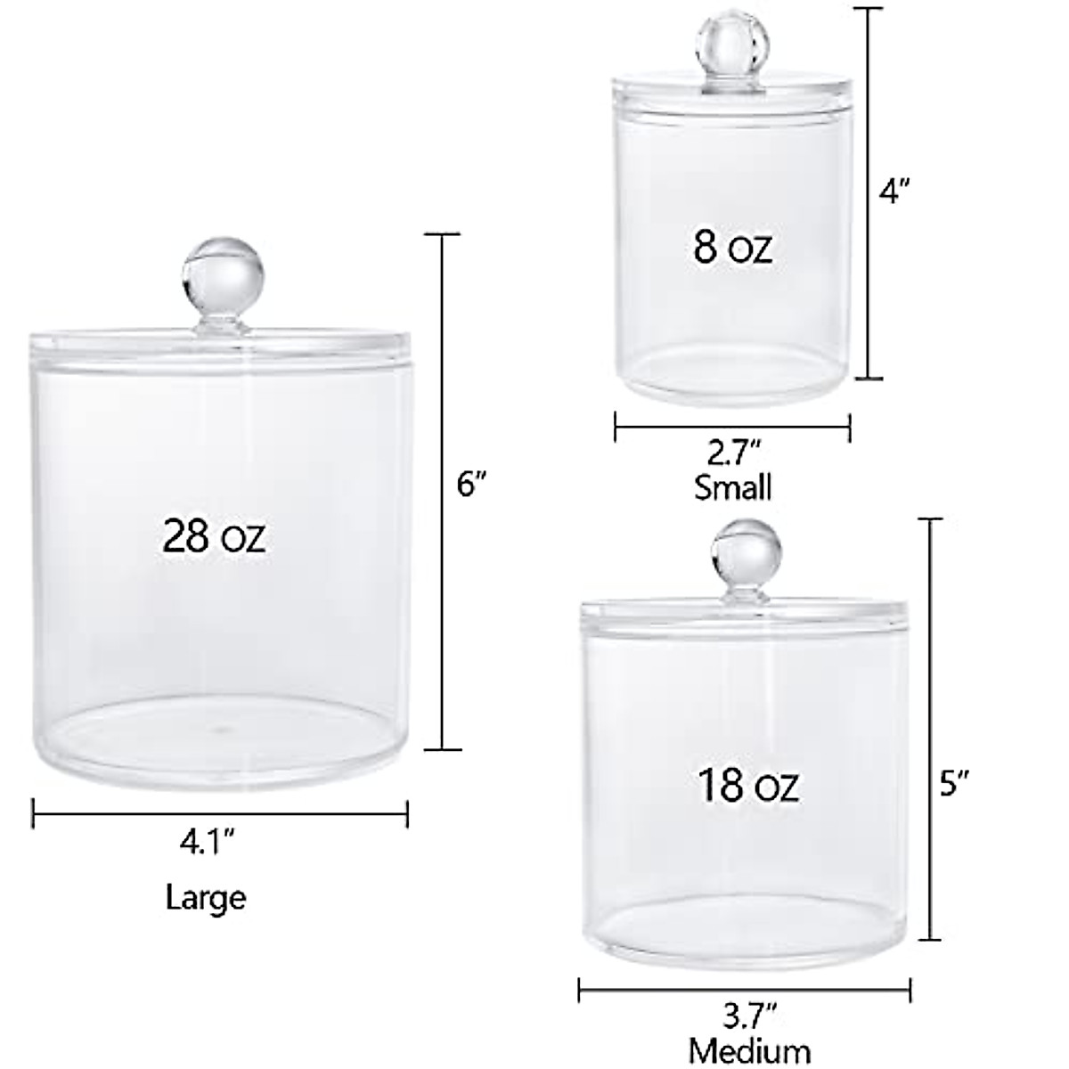 YOUEON 6 Pack Apothecary Jars with Lids, Qtip Holder Dispenser with Lid, 8/18/28 Oz Clear Cotton Ball Holder, Cotton Pad Holder, Bathroom Canister for Cotton Swab, Cotton Pads, Cotton Ball, Makeup