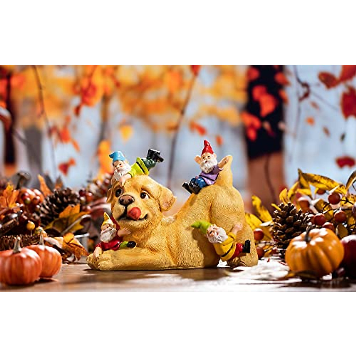 TERESA'S COLLECTIONS Dog and Gnome Garden Sculptures & Statues Outdoor, Funny Gnomes Garden Art Outdoor Decor Garden Gift Garden Decor for Outside Lawn Yard Patio Home Decoration 9 inch