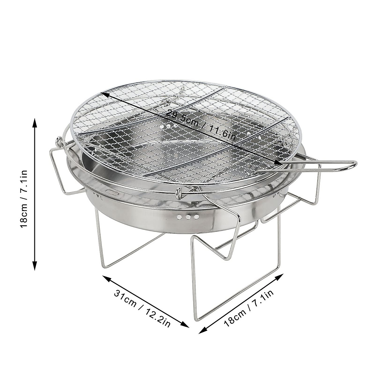 Camping Equipment, Barbecue Stove, Barbecue Set, Round Barbecue Grill, Stainless Steel Mini Folding Round Brazier Grill, Eco-Friendly Portable Charcoal Grill with Grill Mesh