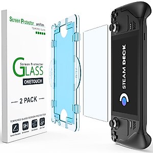 amFilm [2 Pack OneTouch Screen Protector Compatible with Steam Deck/Steam Deck OLED, Tempered Glass Designed for Steam Deck (7inch) 2021 & 2022 /Steam Deck OLED 2023 with Easy Installation Kit