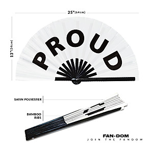 Proud Hand Fan Foldable Bamboo Circuit Hand Fan Funny Pride LGBT Gag Words Slang Expressions Statement Gifts Festival Accessories Rave Handheld Circuit Event Clack Fans (White)