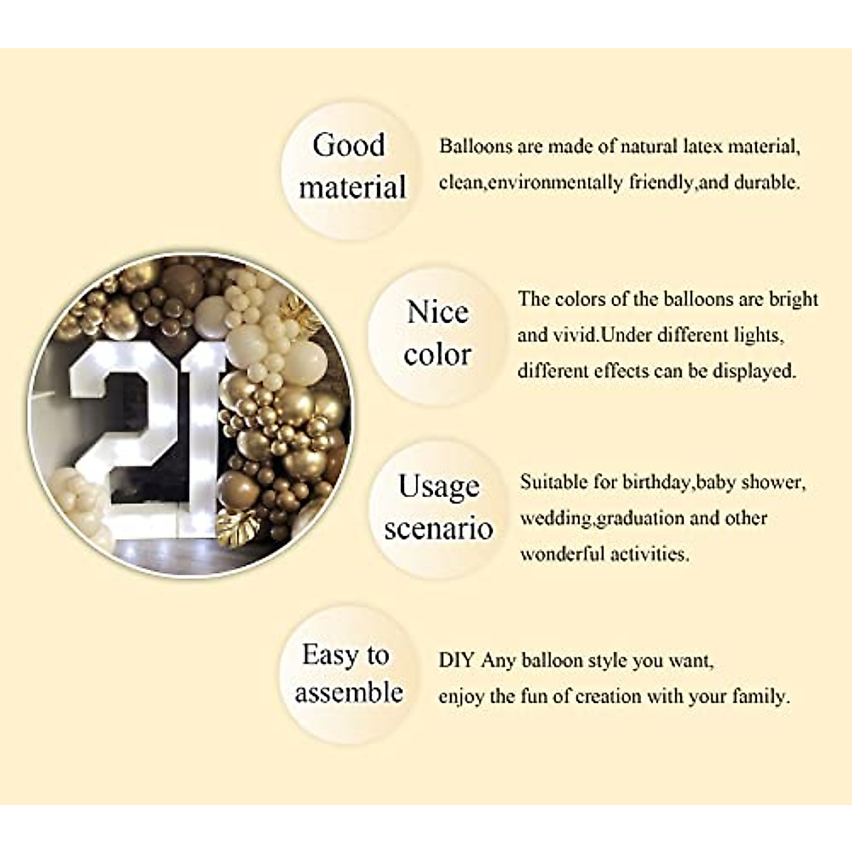 Khaki Balloon Arch Garland Kit-Ivory Balloon Gold Balloon 134Pcs for Baby Shower,Birthday,Gender Reveal,Wedding,Christmas Party Decoration.