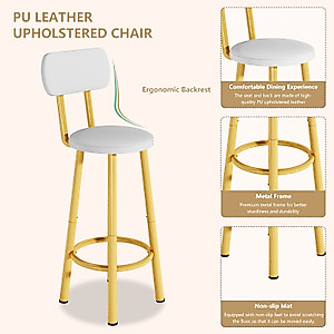 Recaceik Dining Table Set, 43.3” Rectangle Pub Bistro Dining Set Kitchen Table Set Bar Table with Backrest Stools, 5-Piece Breakfast Table Set with Metal Frame for Dining Room w/ 4 Chairs-Gold