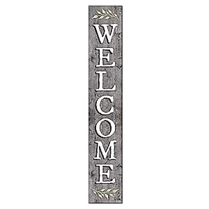 My Word! Welcome Gray w/Sprig Porch Board Sign, multicolor for Front Door, Porch, Yard, or Wall - Indoor Outdoor Decorative Spring, Summer, Fall, Winter Rustic Home Decor Sign - 8x46.5"