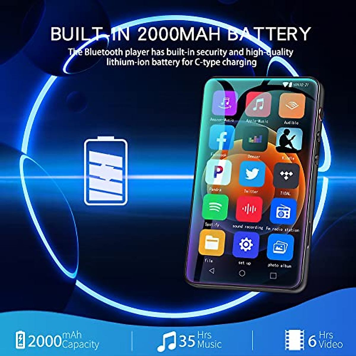 MYMAHDI 80GB MP3 Player with Bluetooth and WiFi,4" Music Player Touch Screen with Spotify, Pandra, Android Streaming MP3 Player with Audible, HiFi MP4 Player with Speaker and Deezer, Max Support 1 TB