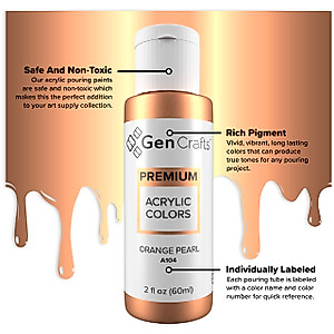 GenCrafts Metallic Acrylic Pouring Paint - Set of 12 Metallic Colors - Pre-Mixed High Flow & Ready to Pour - 2 oz./ 59 ml Bottles - Multi-purpose Paints for Canvas & Paper, Rocks, Wood and More