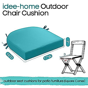 idee-home Outdoor Chair Cushions Set of 2, Thick 3" Patio Chair Cushions for Outdoor Furniture Waterproof with Ties, Outdoor Seat Cushion, Patio Chair Pads Dining Chair 17" x 16" x 3" Blue