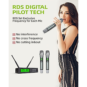 Wireless Microphone System, All Metal Dual UHF Cordless Mics of Handheld, 328ft Range, Ideal for Church, Conference and Karaoke, DJ, Wedding(KY-8208)