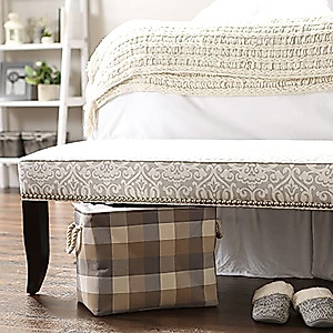 DII Buffalo Check Storage Collection Collapsible Bin with Handles, Medium Rectangle, 16x10x12, Tri Color Stone