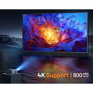 GooDee Projector 4K Support, Outdoor Projector with Wifi and Bluetooth, Android TV Projector 1080p with Auto Focus & Full-Sealed Optical Engine for Movie, Netflix/Prime Video Built-in, 8000+ Apps