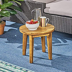 Christopher Knight Home Cara Outdoor Adirondack Acacia Wood Rocking Chair, Dark Brown Finish & Parker Outdoor 16" Acacia Wood Side Table, Teak Finish