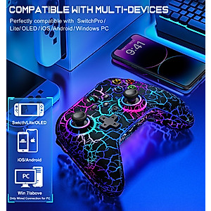Svetaecho Wireless Switch Controller for Nintendo Switch Controller/Lite/OLED-LED Wired Windows PC Game Joysticks-Wireless PC IOS Android Remote with Cool RGB/Programmable Nintendo Switch Accessories