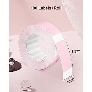POLONO Thermal Label Maker Tape Adapted P10 Label Maker, Standard Laminated Office Labeling, 15mmx40mm/0.5x1.57inch, 180 Labels/Roll, P10 Thermal Printing Label Paper (Pink)