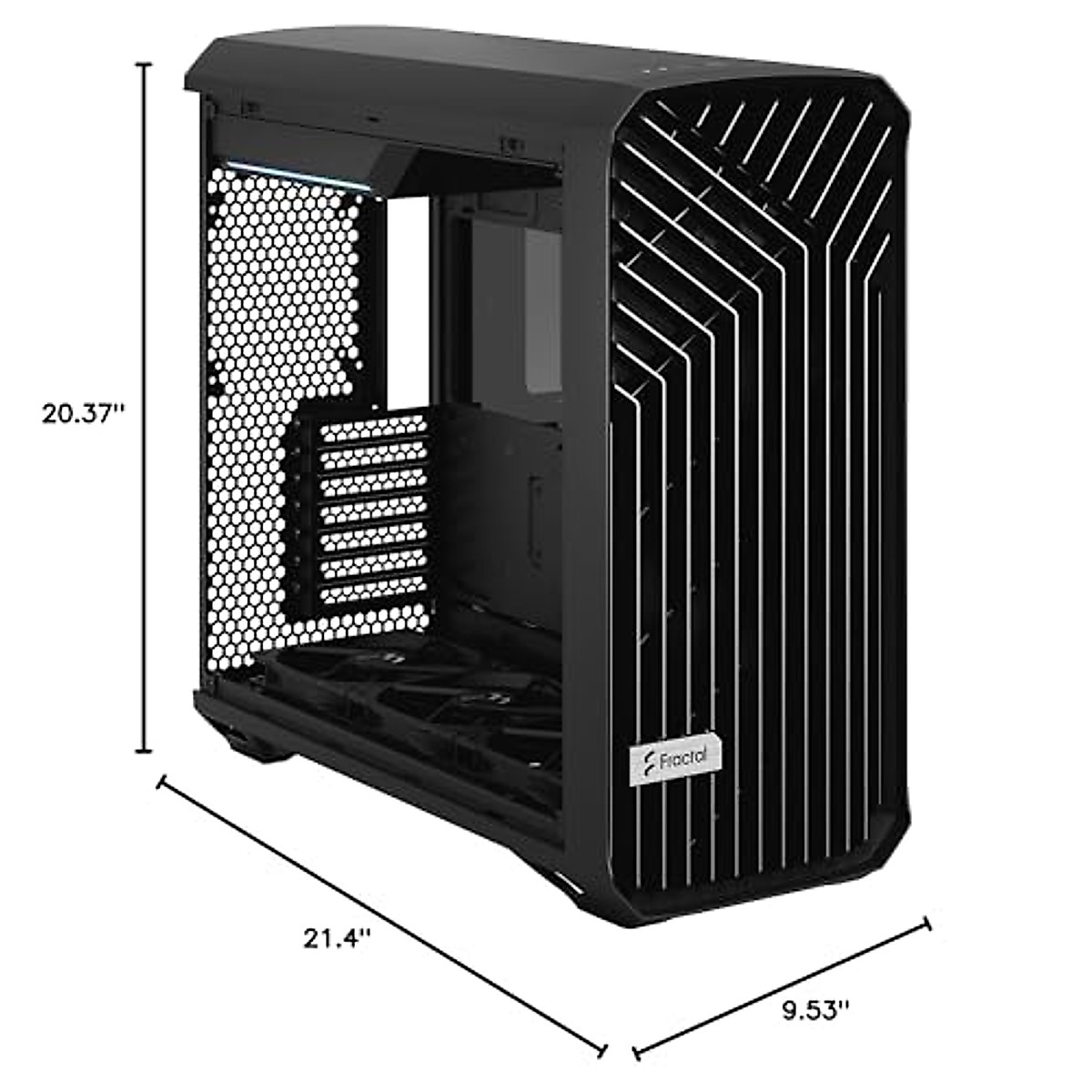 Fractal Design Torrent Black - Dark Tint Tempered Glass Side Panel - Open Grille for Maximum air Intake - Two 180mm PWM and Three 140mm Fans Included - Type C - ATX Airflow Mid Tower PC Gaming Case