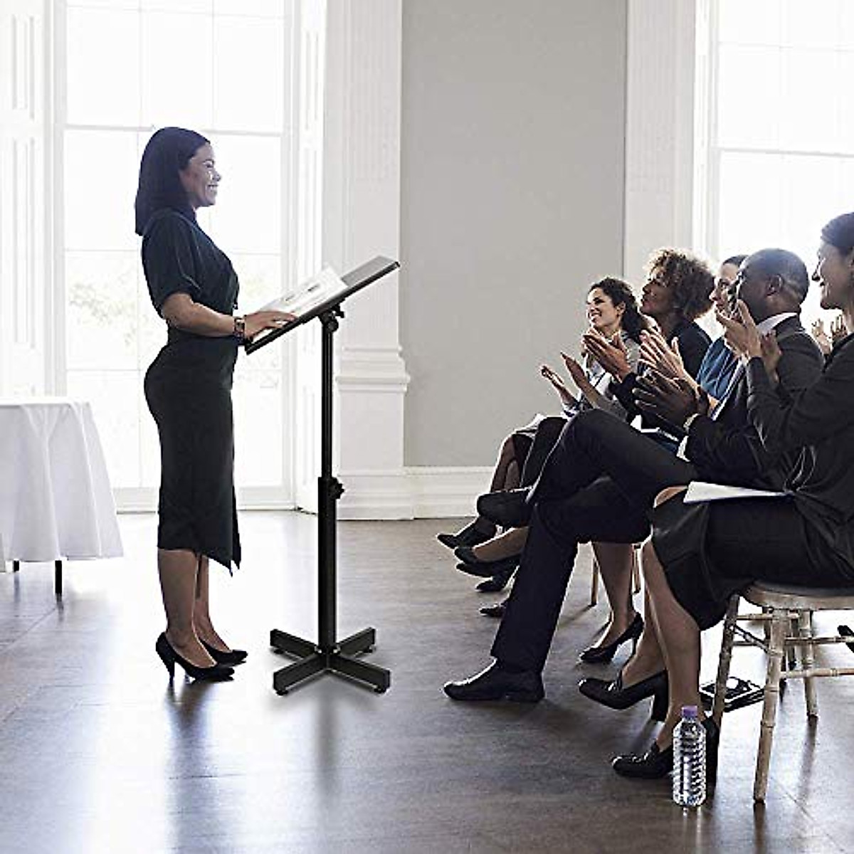 Bonnlo Classic Lectern Podium Stand, Height Adjustable Church Classroom Lecture, Portable Presentation Concert Podium, Multi-Function Reading or Laptop Desk with Edge Stopper, Black