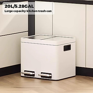 LEASYLIFE 5.28 Gallon Stainless Steel Metal Dual Stream Step-On Trash,2 Compartments, Recycle Bins for Kitchen,Trash and Recycle Bin Combo for Kitchen (20L)