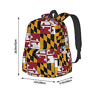 Delerain 17 Inch Backpack Maryland US State Flag Laptop Backpack School Bookbag Shoulder Bag Casual Daypack for School/Camping/Hiking/Picnic/Beach/Travel