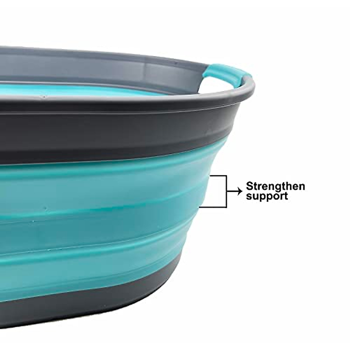 SAMMART 23L (6 Gallons) Collapsible Plastic Laundry Basket - Oval Tub/Basket - Foldable Storage Container/Organizer - Portable Washing Tub - Space Saving Laundry Hamper (Grey/Crystal Blue)