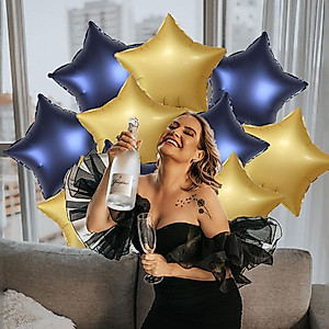 20 pcs 18inch Navy Blue Gold Star Foil Balloons, Matte Blue Gold Star shaped Helium Balloons Mylar Balloons for Wedding Graduation Decoration Birthday Party Balloons