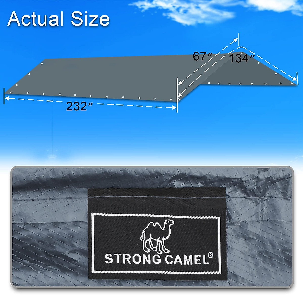 Strong Camel Carport Conopy Cover 10'x20' Replacement for Car Tent Outdoor Top Garage Shelter with Ball Bungees, Grey (Only Cover, Frame Not Included)